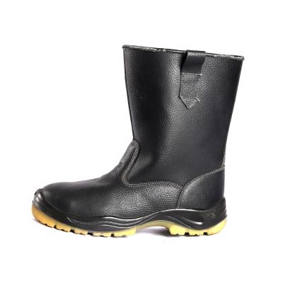 China Steel Toe Lace Up Cut Black Split Cow Leather Anti Slip Protection Brand Safety Shoes for sale