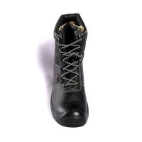 China Black Split Cow Leather Cut Steel Toe Lace Up Anti Slip Shock Absorbing Work Safety Shoes for sale