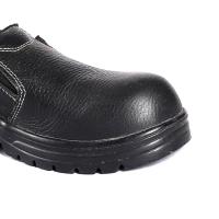 China Black Embossed Cow Leatehr Lace up Steel Toe Puncture Slip Resistant Mesh Boot Safety Shoes for sale