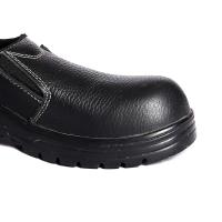 China Black Embossed Cow Leatehr Lace up Steel Toe Puncture Slip Resistant Mesh Boot Safety Shoes for sale