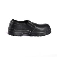 China Black Embossed Cow Leatehr Lace up Steel Toe Puncture Slip Resistant Mesh Boot Safety Shoes for sale