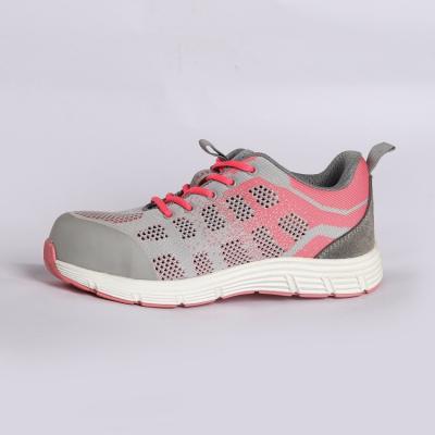 China Leather Mesh Steel Toe Slip Pink Resistant Oil Resistant Women Safety Shoes for sale