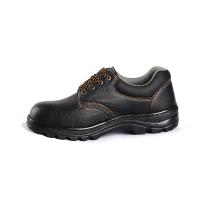 China Black Embossed Cow Leather Slip Puncture Resistance Steel Insole PU Sole Safety Shoes for sale
