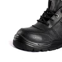 China Puncture Resistant Slip Resistant Steel Toe Leather Mesh PU Sole Black Work Boots Safety Shoes for sale