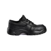 China Puncture Resistant Slip Resistant Steel Toe Leather Mesh PU Sole Black Work Boots Safety Shoes for sale