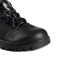 China Slip Resistant PU Sole Safety Shoes Embossed Cow Leather Lace Up Steel Toe Comfortable EVA Insole Black for sale