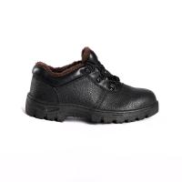China Slip Resistant PU Sole Safety Shoes Embossed Cow Leather Lace Up Steel Toe Comfortable EVA Insole Black for sale