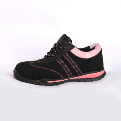 China Oil Resistant Steel Toe Leather Comfortable EVA Insole Pink Upper Brand Safety Shoes for sale