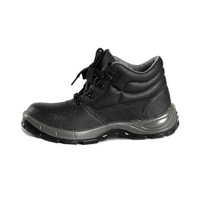 China Black High Top Work Shoes Durable Leather Labor Footwear Standard Steel Toe Steel Plate Anti-Puncture Safety Shoes for sale
