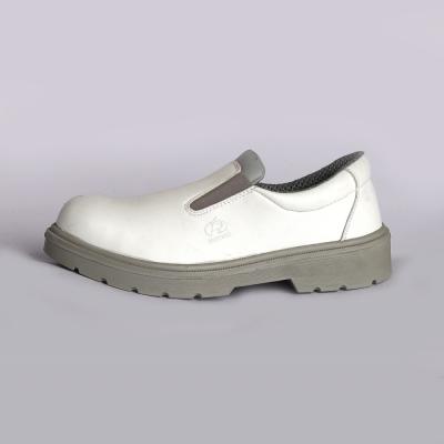 China Embossed Leather  Brand Safety Shoes White Upper Slip Resistant Worker Men Action PU Outsole for sale