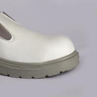 China Embossed Leather  Brand Safety Shoes White Upper Slip Resistant Worker Men Action PU Outsole for sale