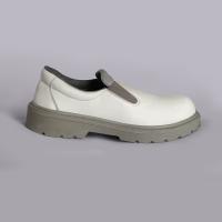 China Embossed Leather  Brand Safety Shoes White Upper Slip Resistant Worker Men Action PU Outsole for sale