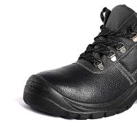 China Factory Mid Top Black Pure Leather Work Shoes Steel Toe Men'S Safety Shoes Anti Smash for sale