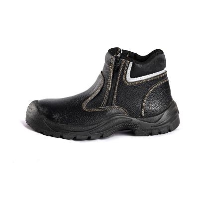 China Black Anti Slip Safety Shoes Oil Acid Resistant Rubber Sole Steel Toe Puncture Proof No Lace Leather Zipper for sale