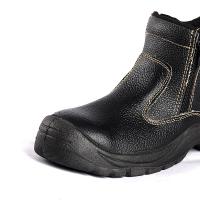 China Black Anti Slip Safety Shoes Oil Acid Resistant Rubber Sole Steel Toe Puncture Proof No Lace Leather Zipper for sale