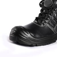 China Steel Industry Middle Cut Safety Shoes Embossed Cow Leather Upper Durable Oil Resistant for sale