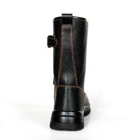 China Shengjie Black Fabric Embossed Cow Leather High Cut Heal Lace Up With Steel PU Sole Protective Safety Shoes for sale