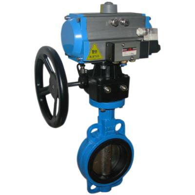 China Dn100 4 Inch Pn16 Epdm Rubber Seat Wafer Type Ductile Iron Double Acting Pneumatic Actuator Butterfly Valve for sale
