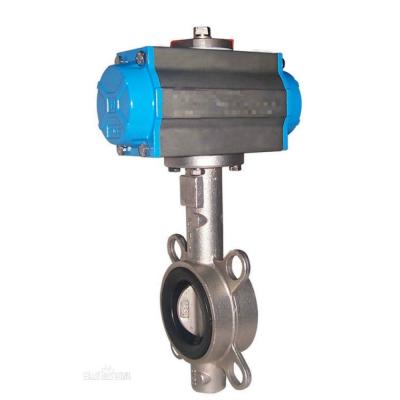 China Stainless Steel Pneumatic Control Wafer Type Pneumatic Actuator Butterfly Valve for sale