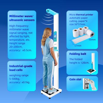 China Coin-Operated Height Scale Print Report Public Use Height Scale Machine LCD Color Ultrasonic Height Weight Measure Machine for sale