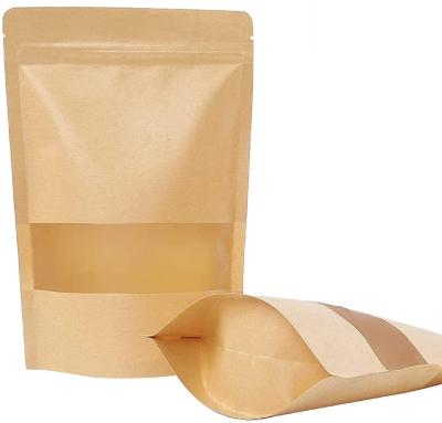 China Brown Kraft Stand Up Zipper Pouches 280 Micron with Window for Food Packaging for sale