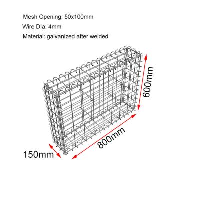 China 4mm Galvanized Garden 50x100mm Hole Welded Gabion Wall For Decoration for sale