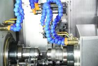 China CNC Efficient Dual Spindle Dual Turret Lathe Double Gang Tool Carrier 370W Coolant Pump Power for sale