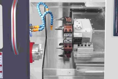 China Slant Bed CNC Turret Lathe With C Axis Live Tooling Collet Chuck for sale