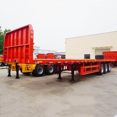 China CIMC Tri Axle 20/40 Ft Semi Flatbed Trailer with Front Wall for Sale | CIMC Trailer for Sale for sale