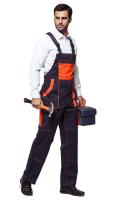China 100% Cotton Fabric Winter Bib Pants / Work Bib And Brace With Contrast Color Orange for sale