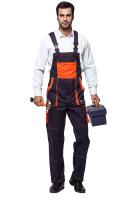 China 100% Cotton Fabric Winter Bib Pants / Work Bib And Brace With Contrast Color Orange for sale
