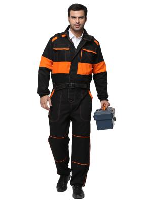 China 100% Cotton Heavy Duty Overalls With Decorated Orange Contrast Stitching for sale