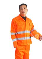 China Orange High Visibility Work Uniforms With Heavy Duty Two Way Zip And Elasticated Cuffs  for sale