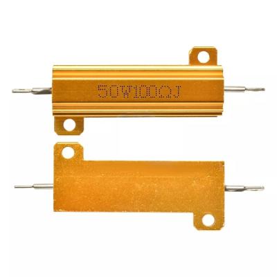 China RX24 50W 100RJ Gold Aluminum Housed Wirewound Resistor - High Power 0.01-40KΩ Range with 1300V Max Voltage for sale