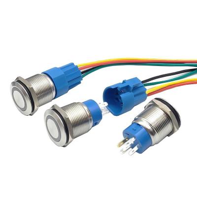 China 16mm 19mm 22mm Waterproof Light Pushbutton Switch 12V LED Ring 1NO1NC Stainless Steel for sale