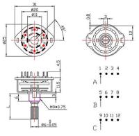 China RS25 Rotary Band Switch 2-4 Pole 2-12 Position 6mm Shaft DC30V 0.3A for sale