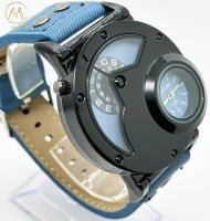 China OEM Double Movement Mens Sports Watch With Denim Band Hook Buckle for sale