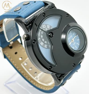 China OEM Double Movement Mens Sports Watch With Denim Band Hook Buckle for sale
