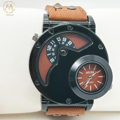 China Precise Men Quartz Wrist Watch Double Movement With Denim Strap for sale