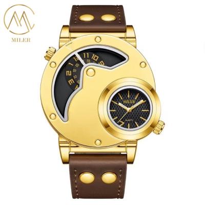 China Three Dial Colors Option Men Quartz Wrist Watch with Denim Leather Strap for sale