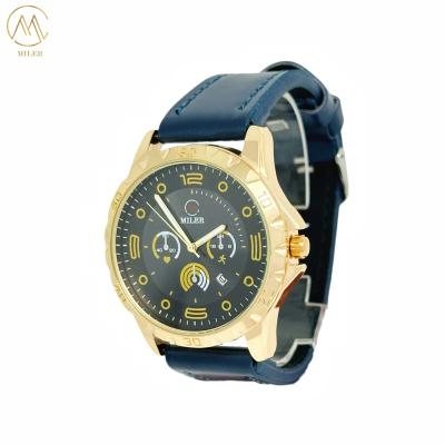 China Miler Logo Modern Leather Strap Quartz Watch with Water Resistance 30 Meters and 30 Meters Water Resistance for sale