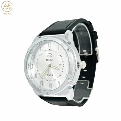 China Hot Sell Alloy White Black Metal Quartz Movt Watch With Leather Strap for sale