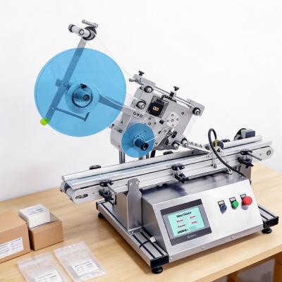 China Styrofoam Boxes Flat Desktop Labeler Machine Sticker Applicator Automatic PLC Controlled for sale