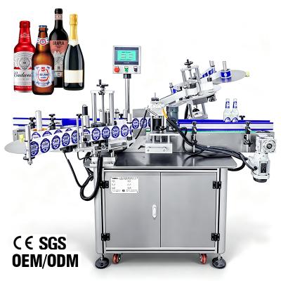 China Automatic Bottle Neck And Body Labeling Machine Two Head Bottle Label Applicator For Beer Milk And Beverage for sale