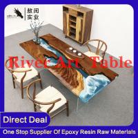 China Edge River Epoxy Resin Dining Table Home Furniture Art Real Wood Live for sale
