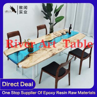 China Edge River Epoxy Resin Dining Table Home Furniture Art Real Wood Live for sale