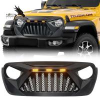 China Car Grille For 2018-2022 Jeep Wrangler JL ABS Shark Grill Front Bumper Grille Glossy Black US Has Stocks for sale