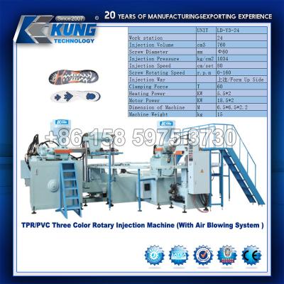 China Three Color Rotary TPR/PVC Injection Machine for Shoe Soles - PLC Control System with Touch Screen Interface for sale