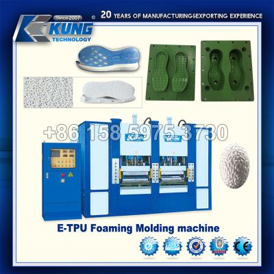 China KingKung 2-Station E-TPU Foam Shoe Soles Making Machine | 30-Ton Clamping Force | 100 Pairs/Hour for sale