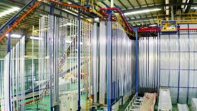 China 380V 50Hz PLC LPG Heating Powder Coating Line for Aluminum Profiles - 7000mm Length, 1.68 Tons/Hour Capacity for sale
